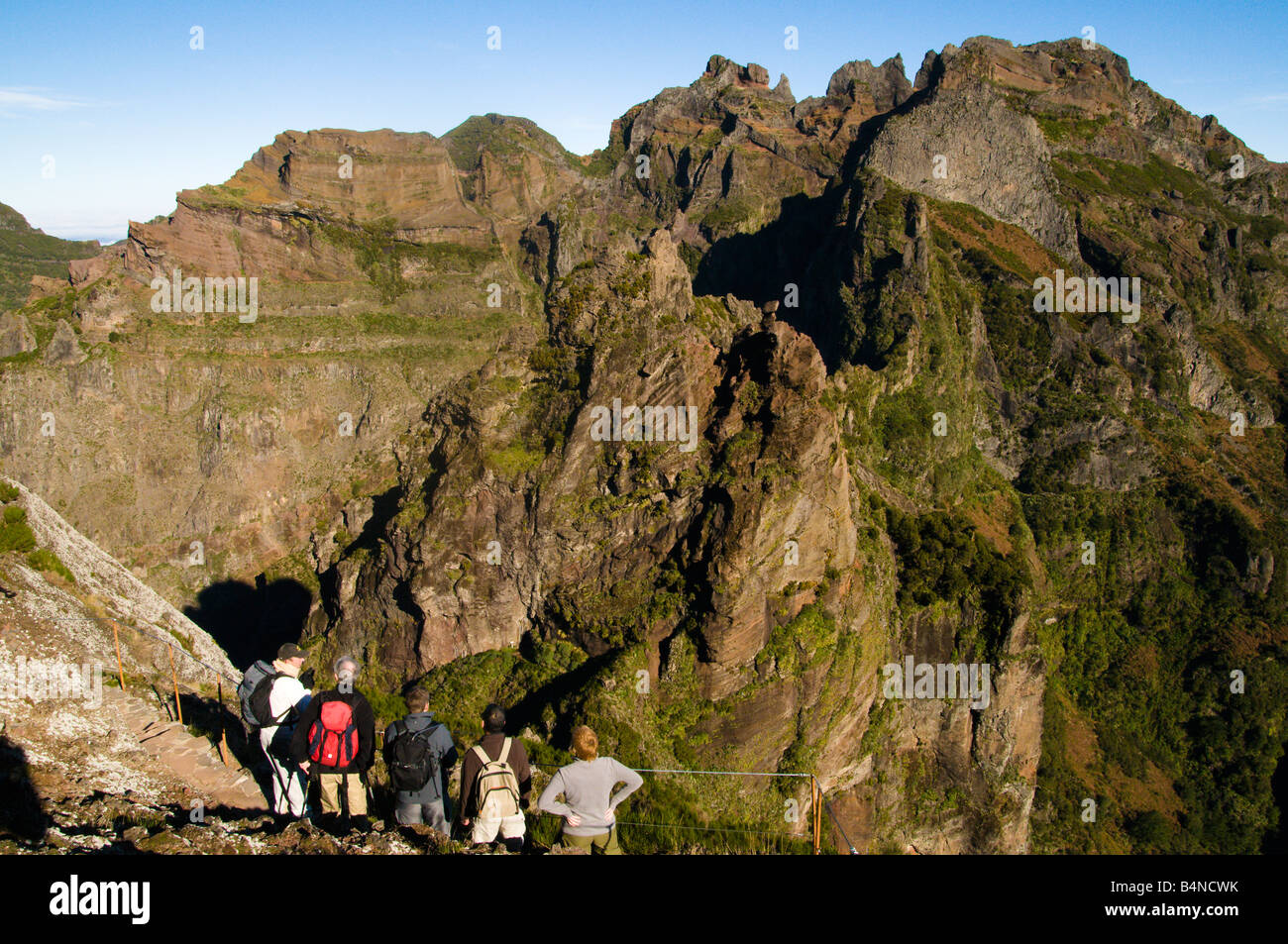 View on slopes of Pico do Gato Madeira looking towards Pico das Torres ...