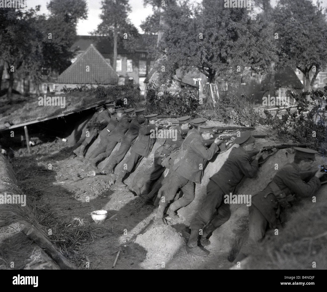 British Marines take up defensive positions in a trench on the ...