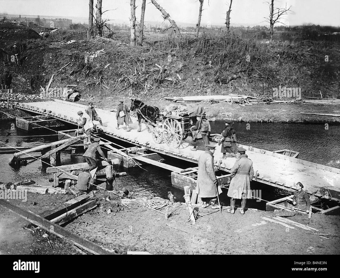 British building a pontoon bridge near Boesinghe 1917 Stock Photo - Alamy
