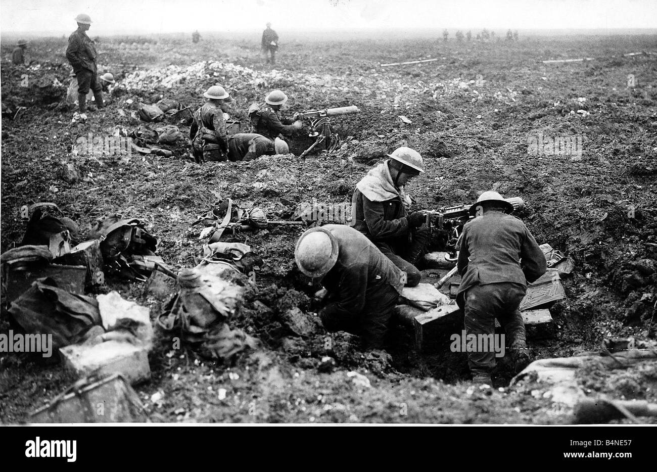 World War One Canadian machine gunners April 1917 take over shell holes ...