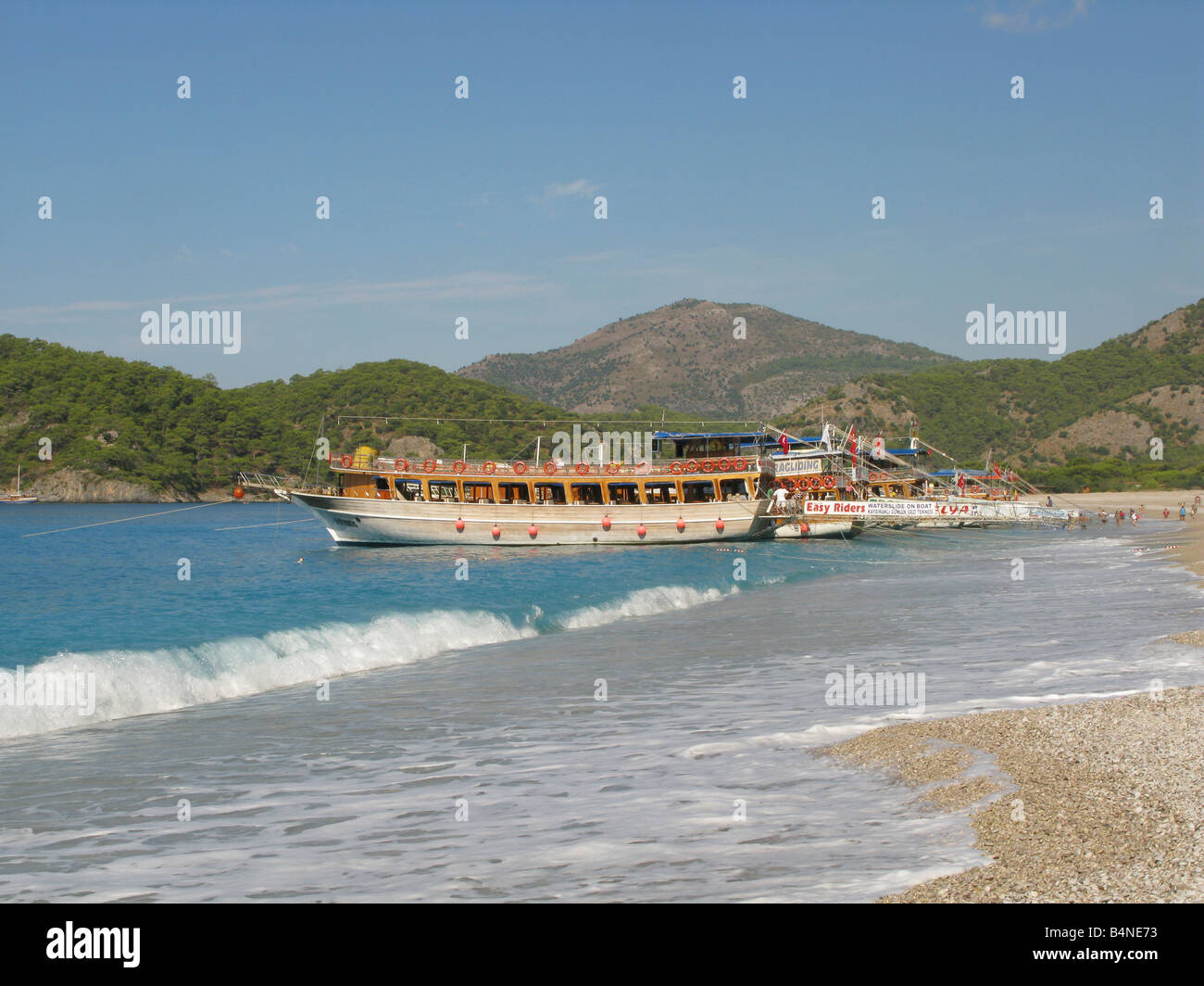 Tourist boat, Olu Deniz beach Turkey Stock Photo - Alamy