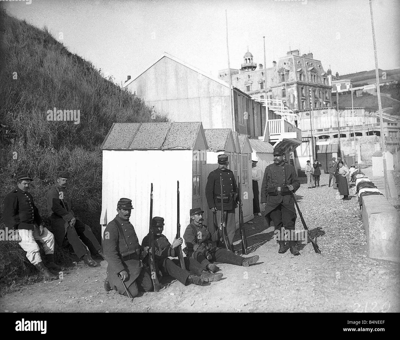 French Soldiers Boulogne in bathing machines guarding cross channel ...