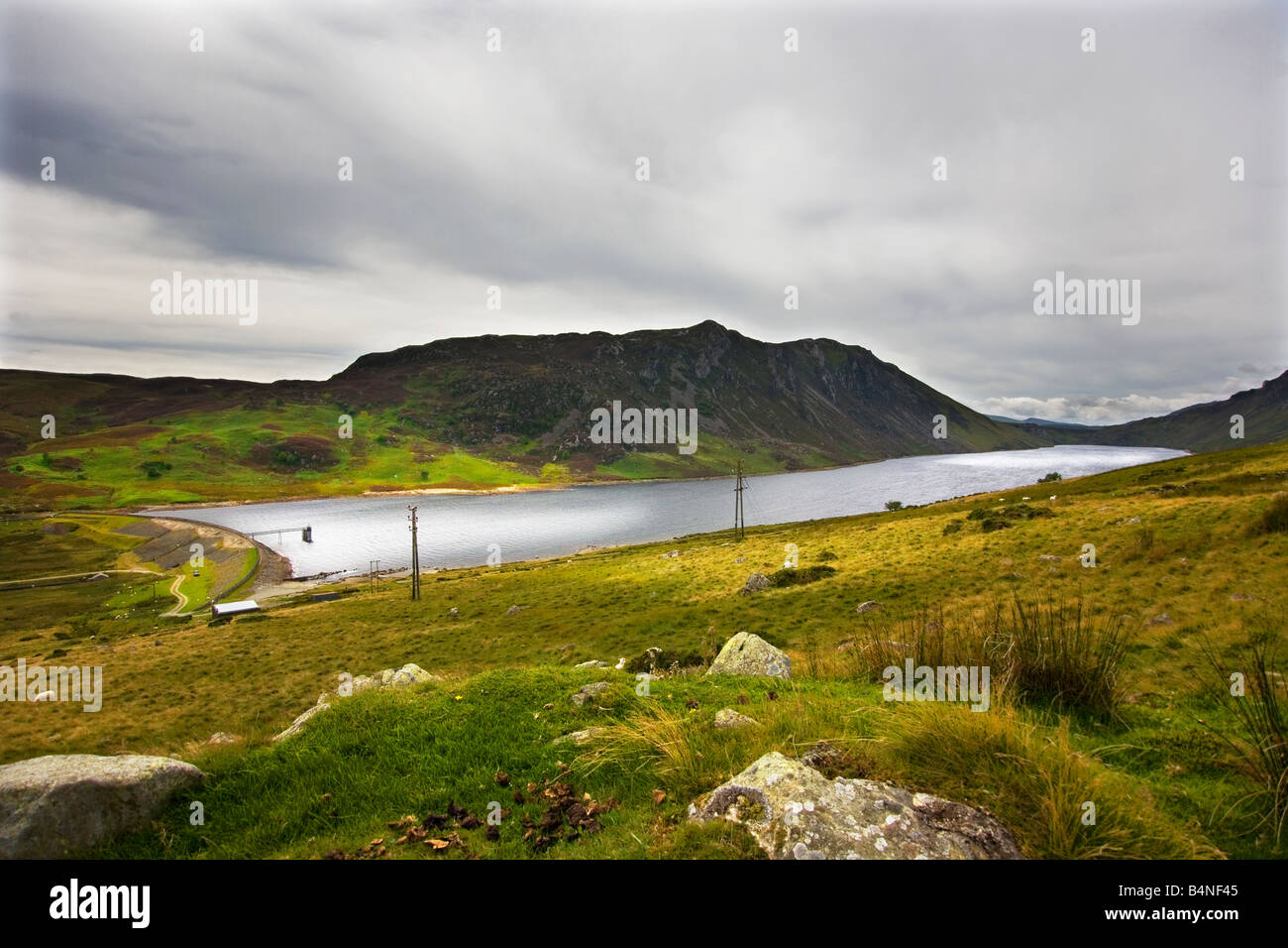 Llyn Cowlyd reservoir and dam, part of the nearby Dolgarrog Hydro site ...