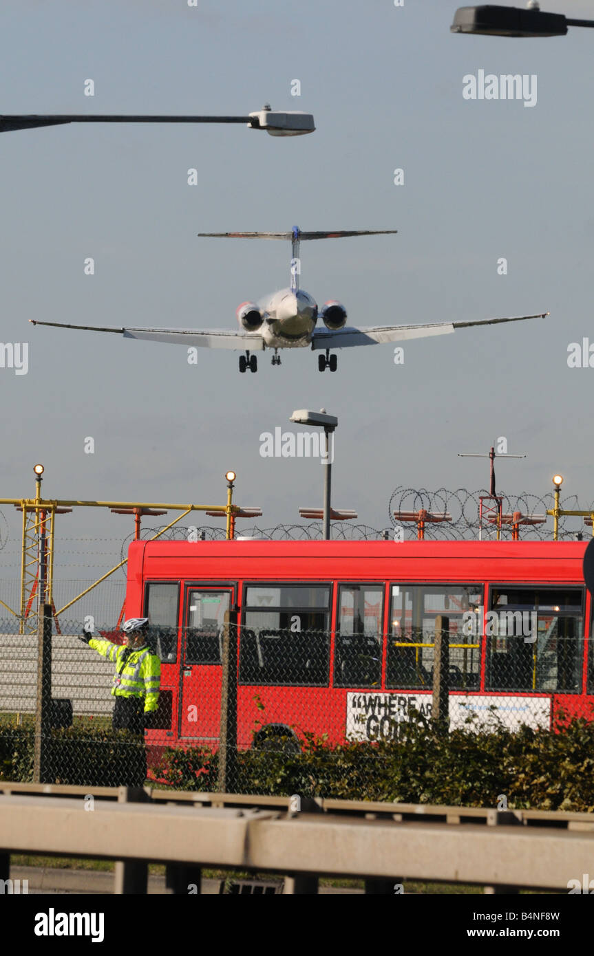 Airplane coming in to land at heathrow Airport London Britain Uk ...