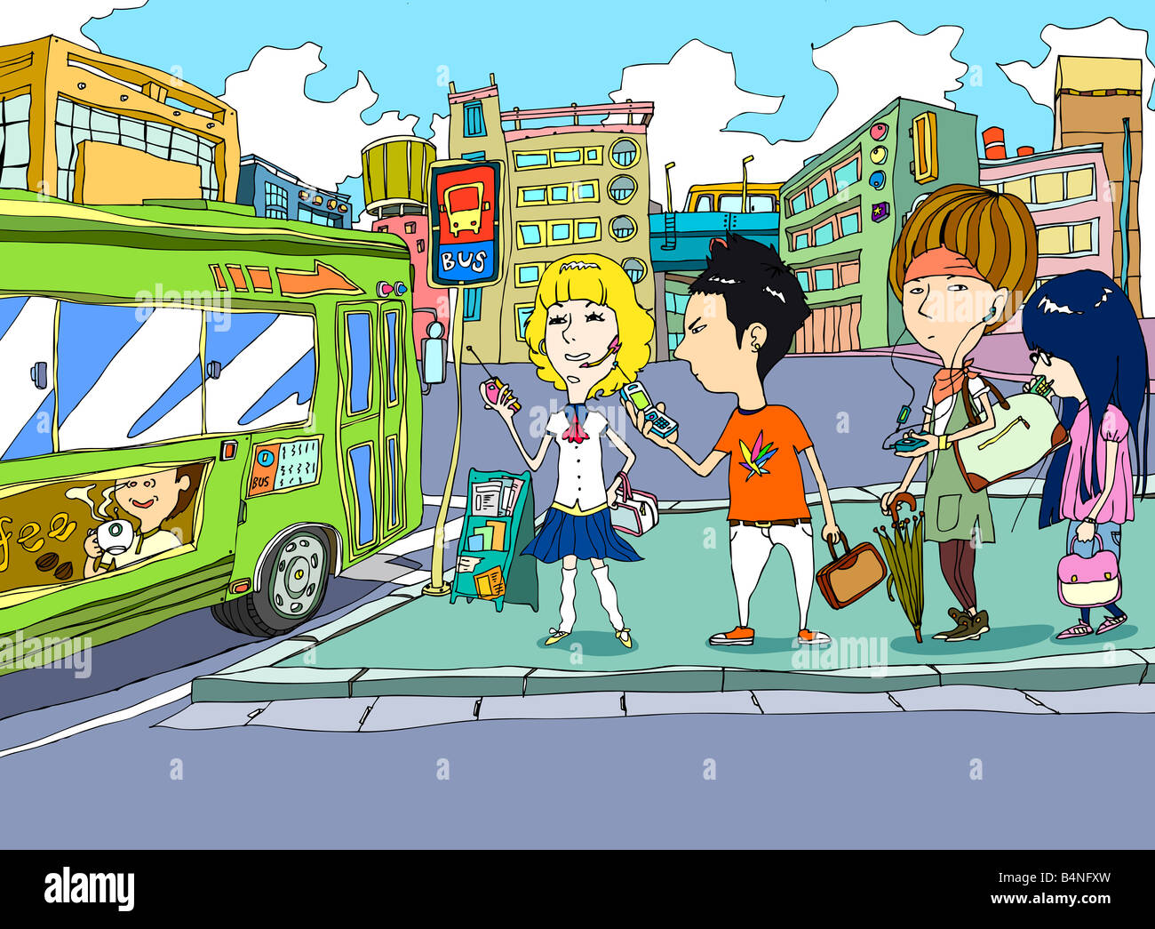 People waiting at bus stop Stock Photo - Alamy