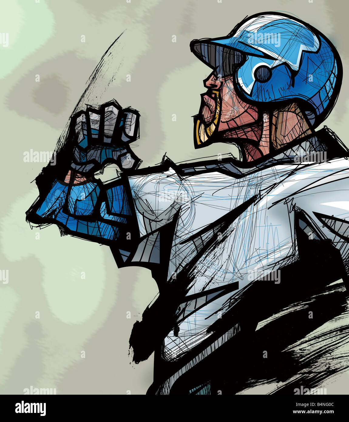 Baseball player wearing helmet, side view Stock Photo - Alamy