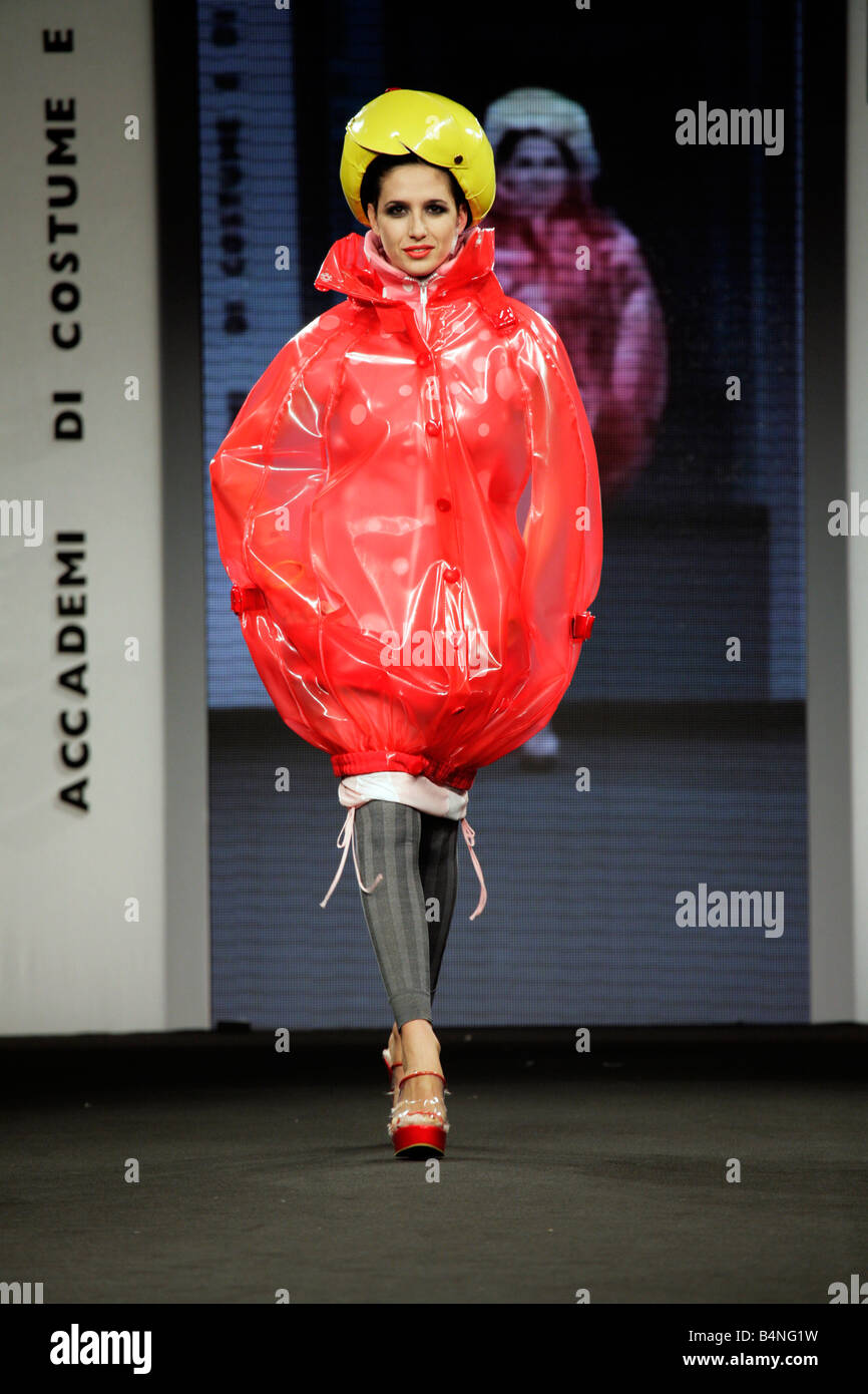 model in wacky clothes on catwalk at Alta Roma fashion week January ...