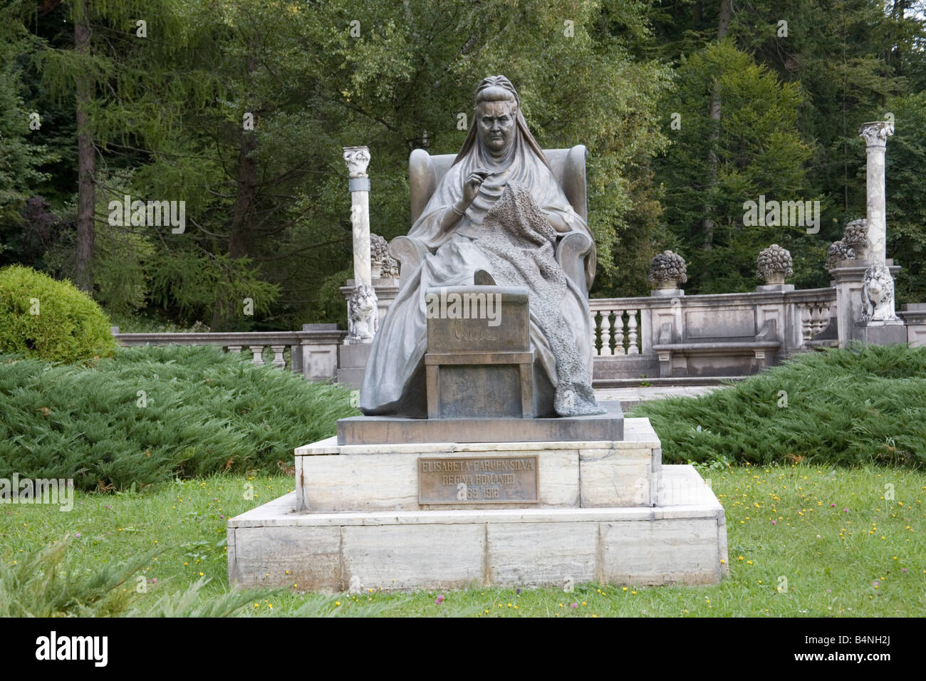 Sinaia Transylvania Romania EU September The statue of Queen Elisabeta ...