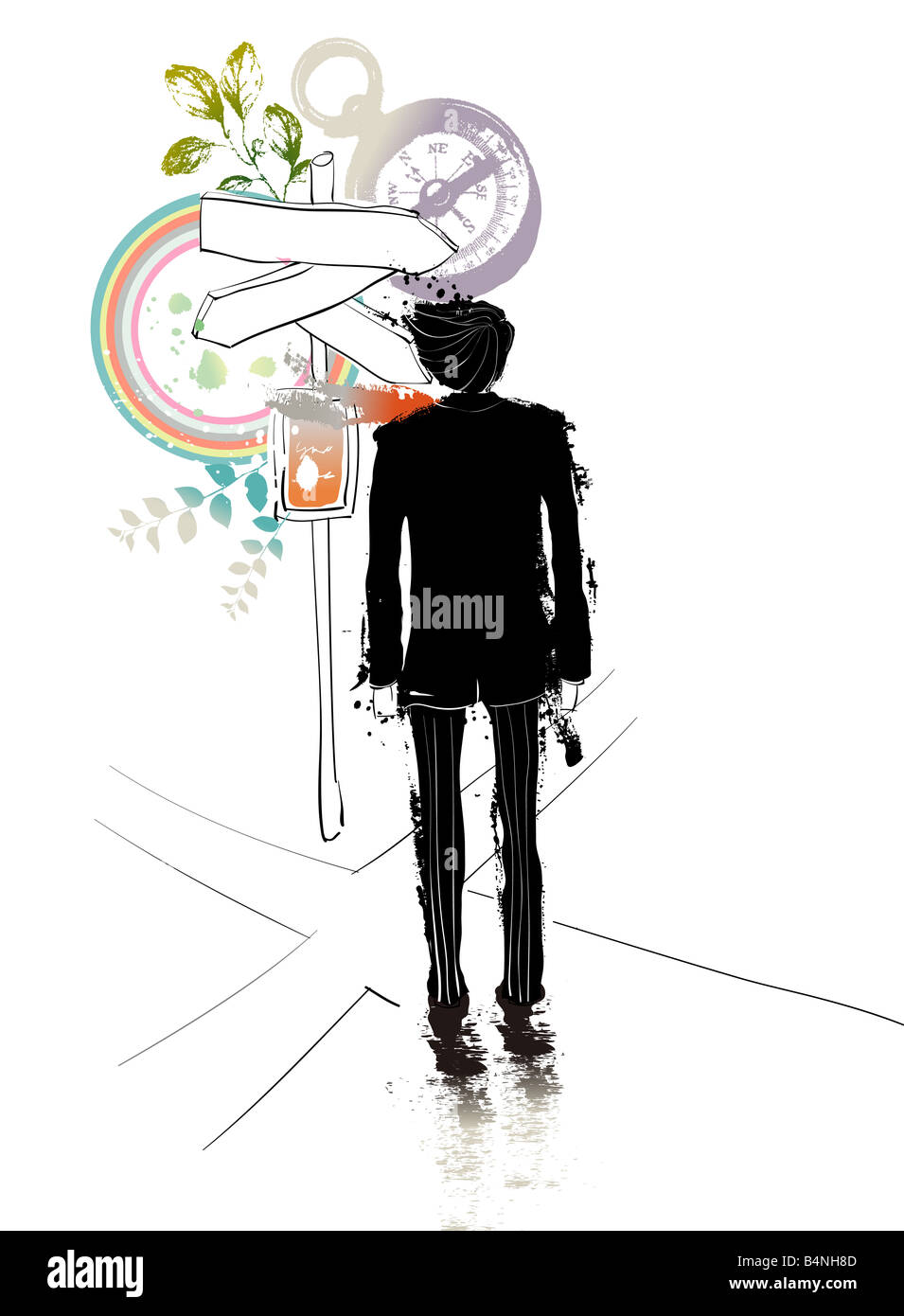 Businessman looking at sign post indicating directions Stock Photo - Alamy