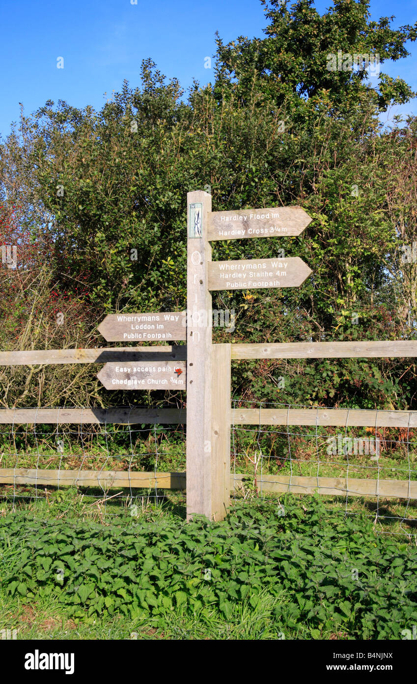 Direction signpost on the Wherrymans Way at Chedgrave, Norfolk, UK ...