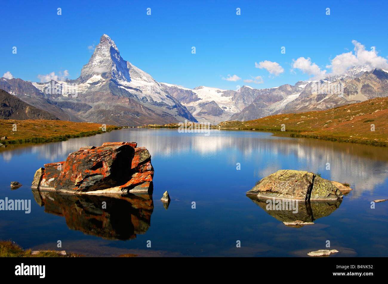 At lake Stellisee near Zermatt, Mt Matterhorn in the background ...