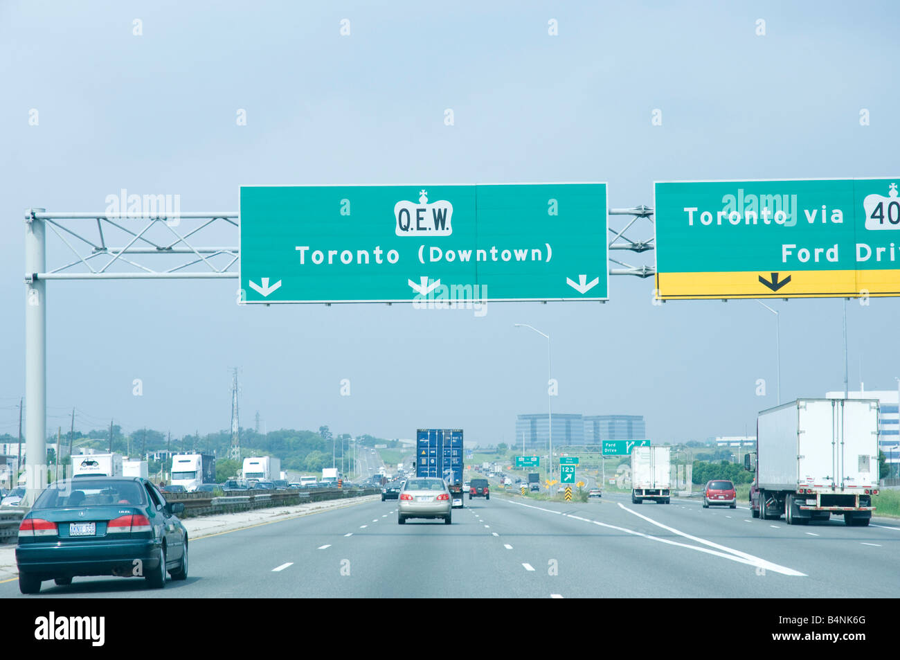 on queen elizabeth highway entering downtown toronto ontario from the ...