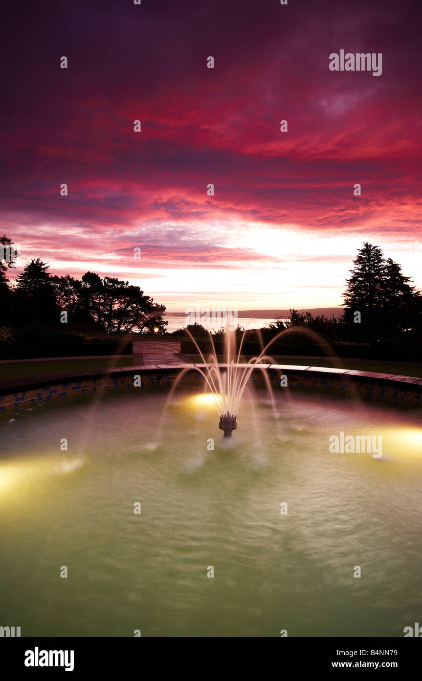 Fountain at sunrise, Belfast Castle Northern Ireland Stock Photo - Alamy