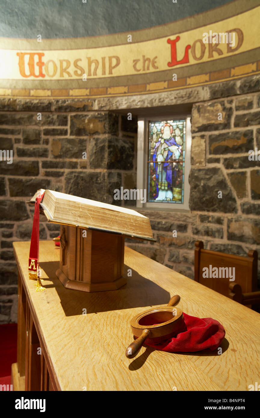 Altar in a small rural church in the Scottish Highlands in Scotland ...