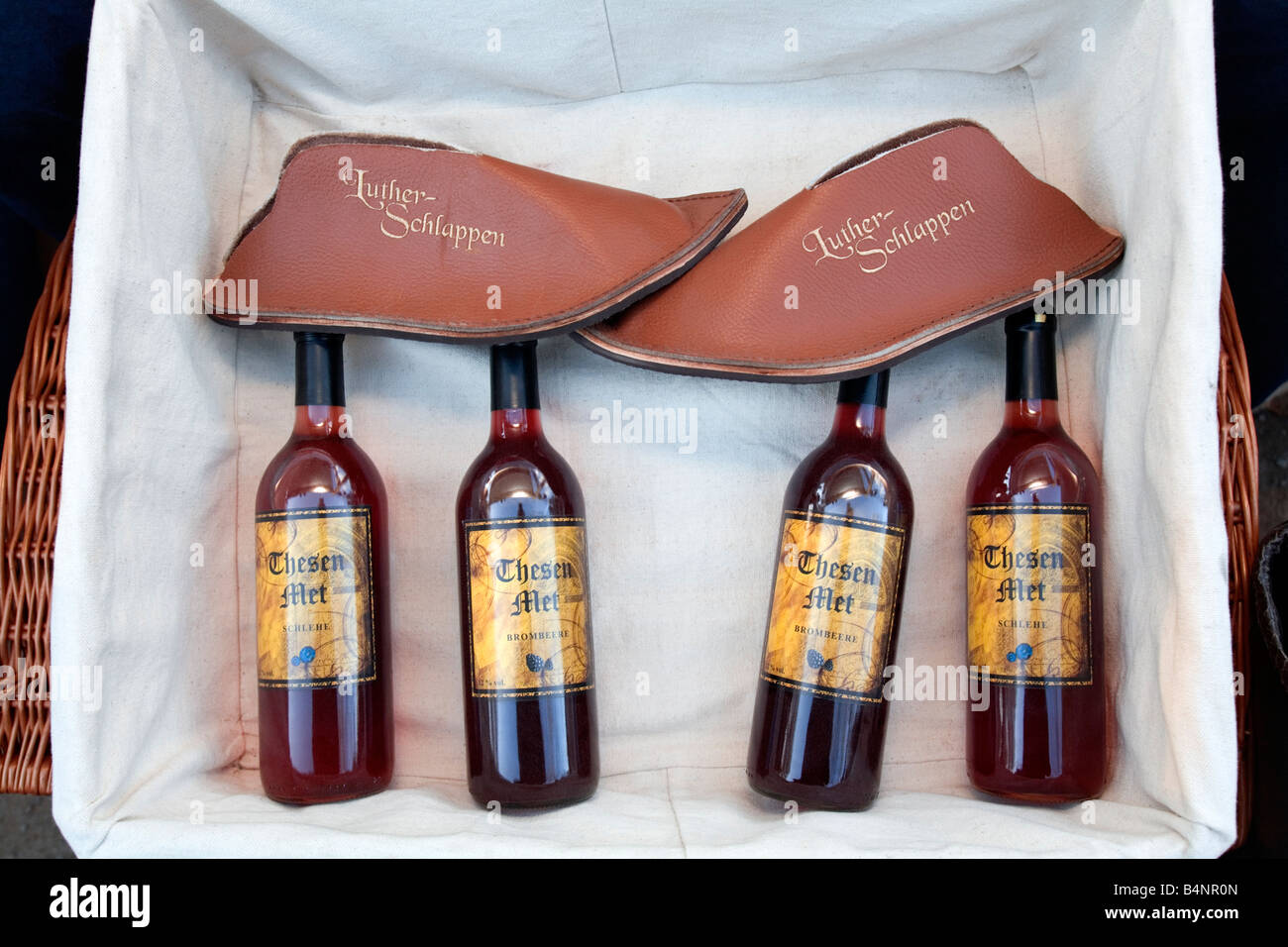 Martin Luther wine & slippers at a market in Wittenberg, Germany Stock ...