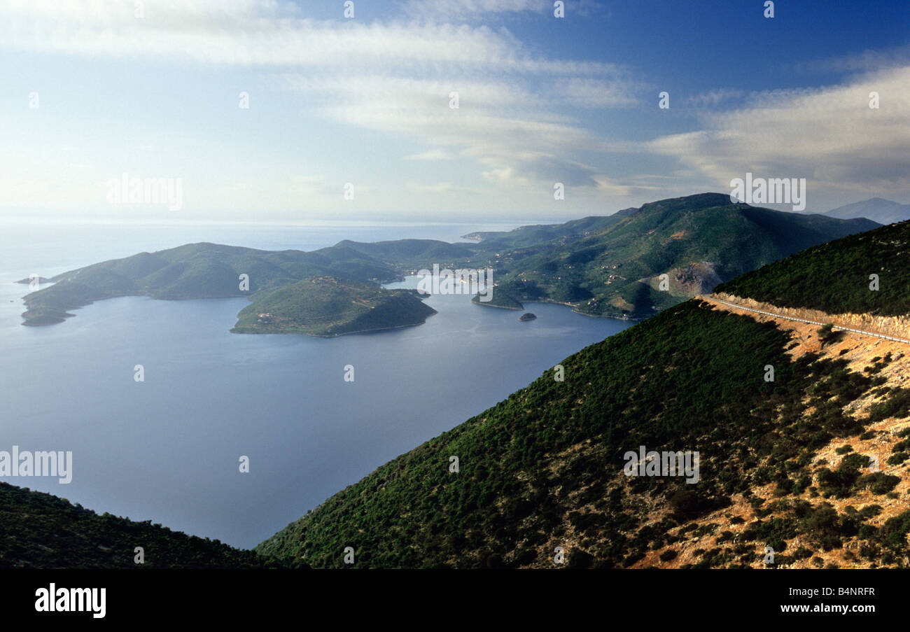 Vathy the capital of Ithaca seen lying within its natural harbour from ...