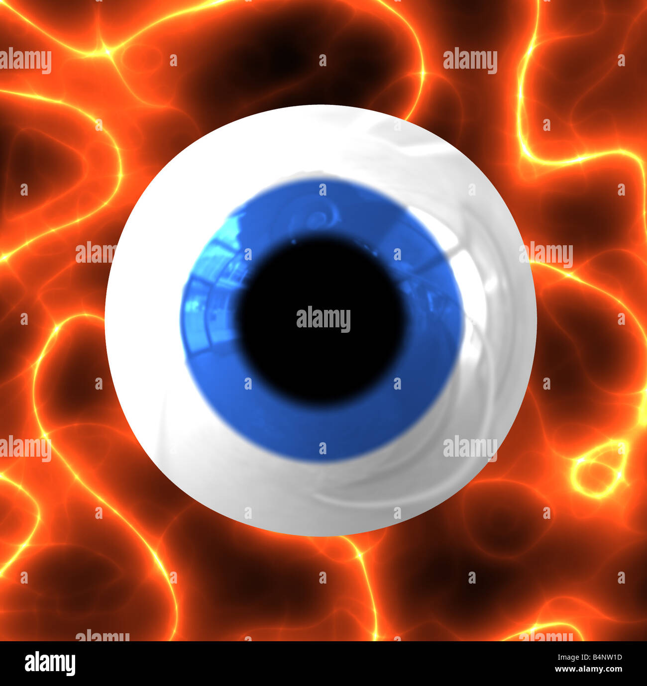 A 3d blue eyeball over a fiery electric background Stock Photo - Alamy