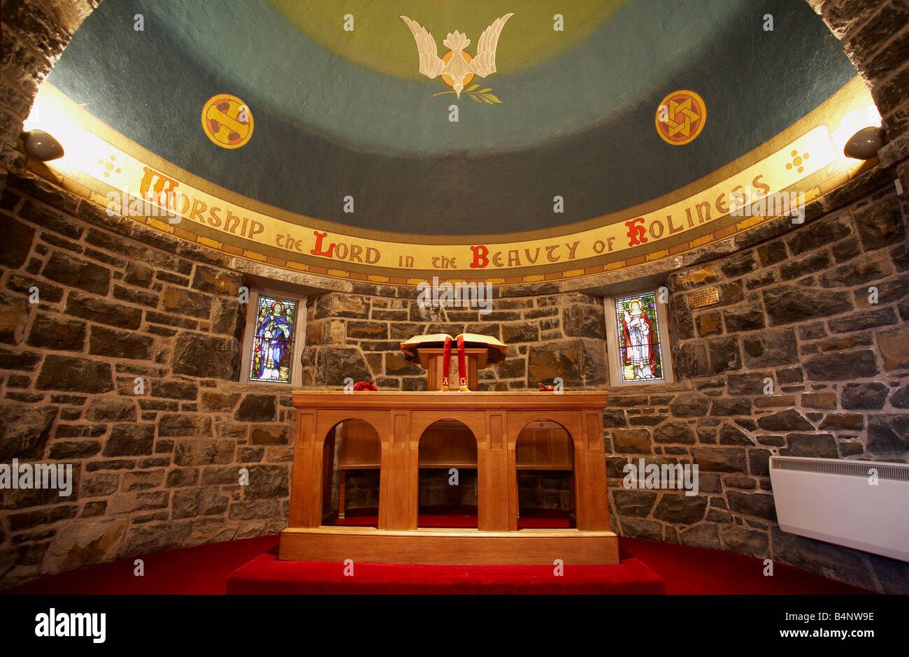 Apse and altar in the sanctuary of a small rural church in the scottish ...