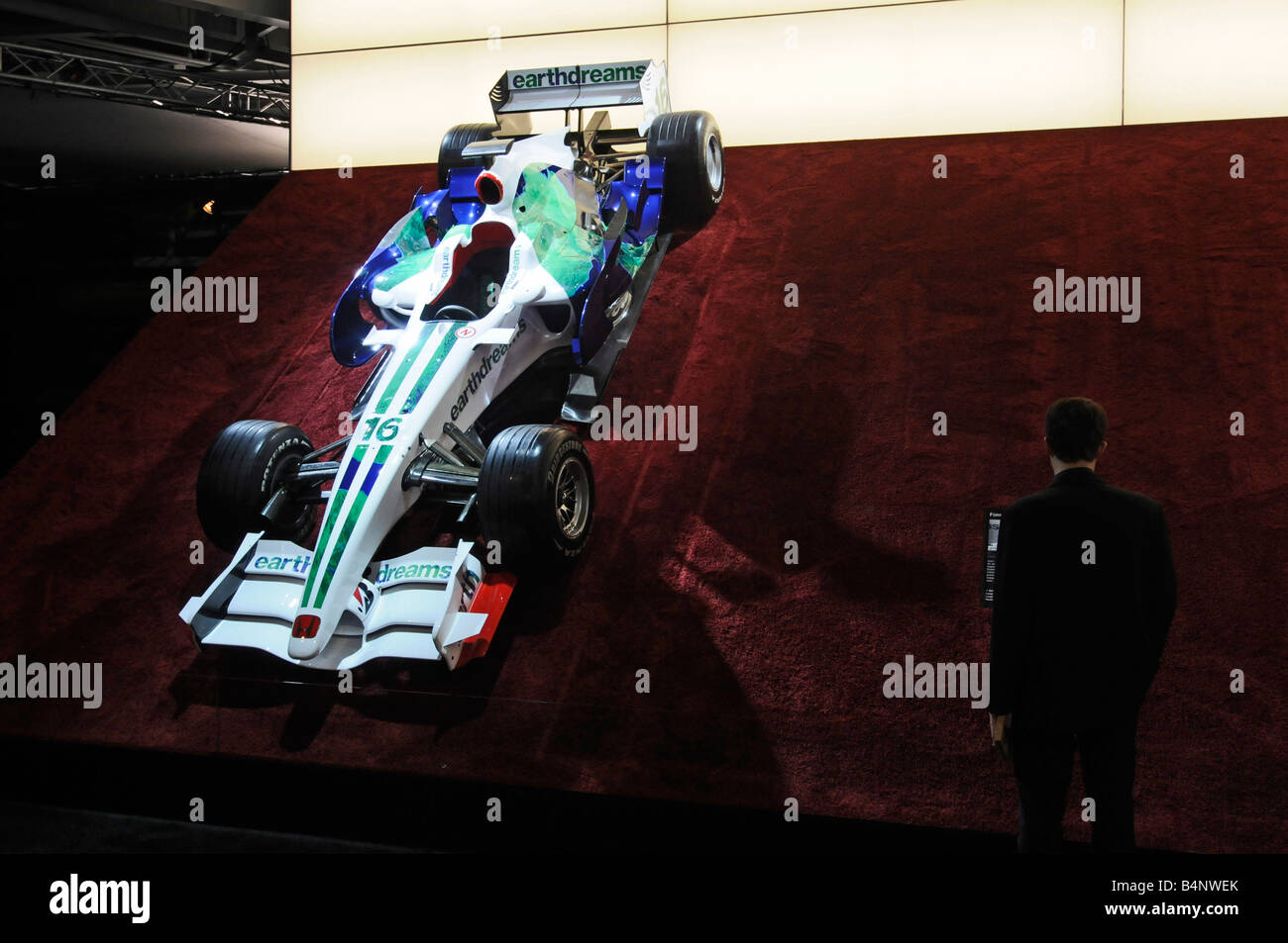 A Formula One racing car exhibited at the Paris International Auto ...