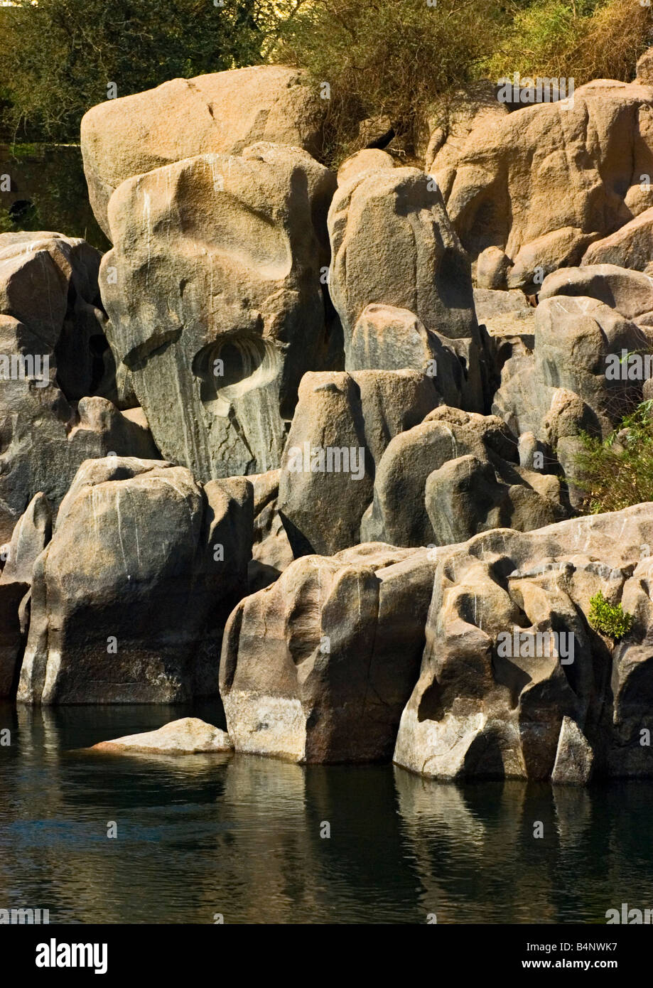 Granite boulders along the Nile River First Cataract, Aswan Egypt Stock ...