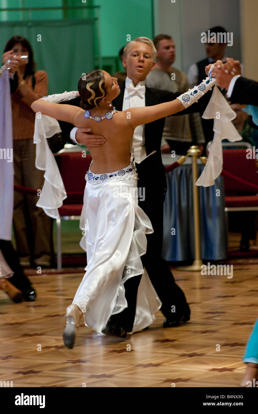 Young dancers posing. Ballroom dance competition "Nevsky Cup 2008" in ...