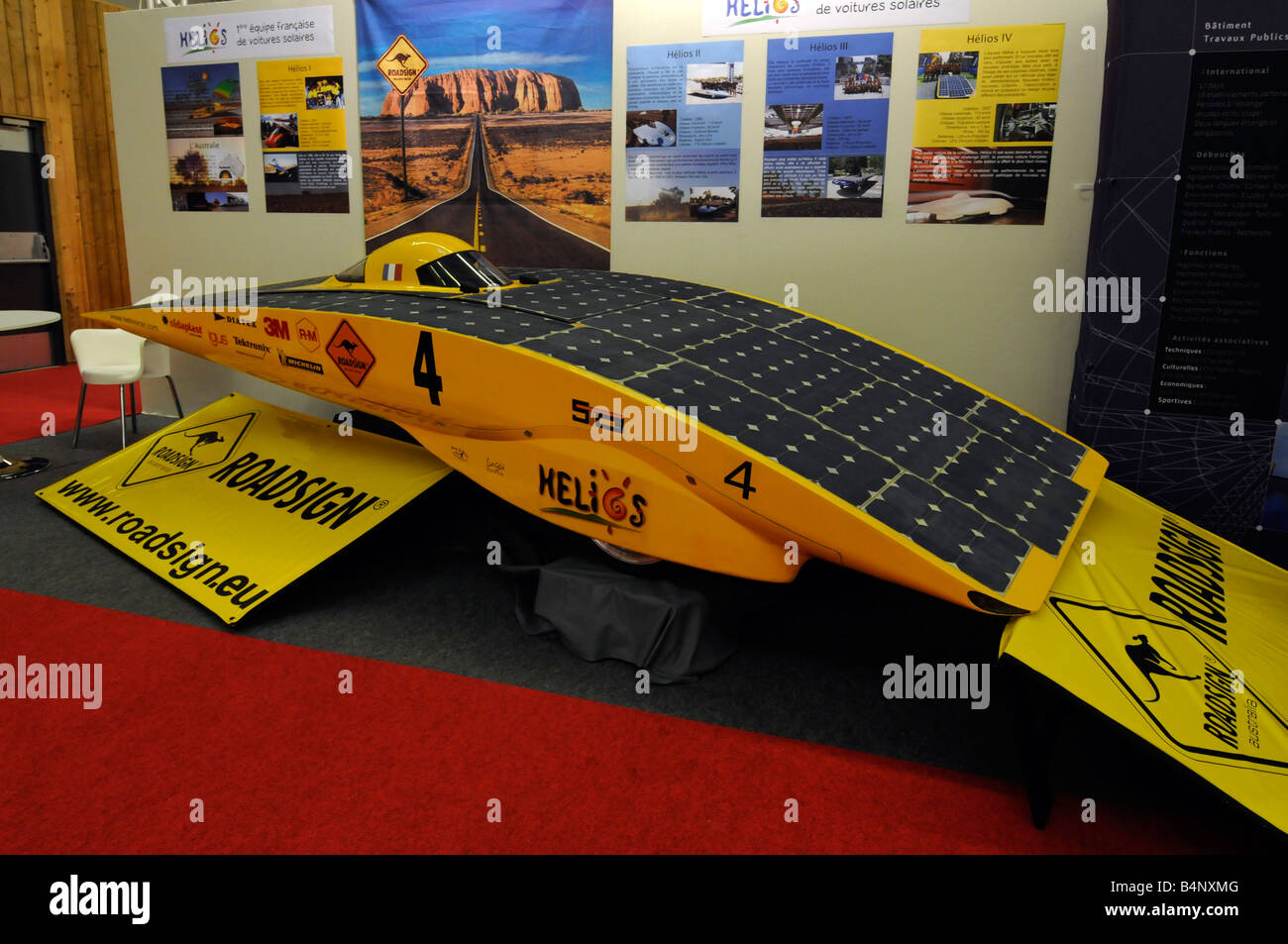 The French solar racing car "Helios" on display during the "mondial de ...