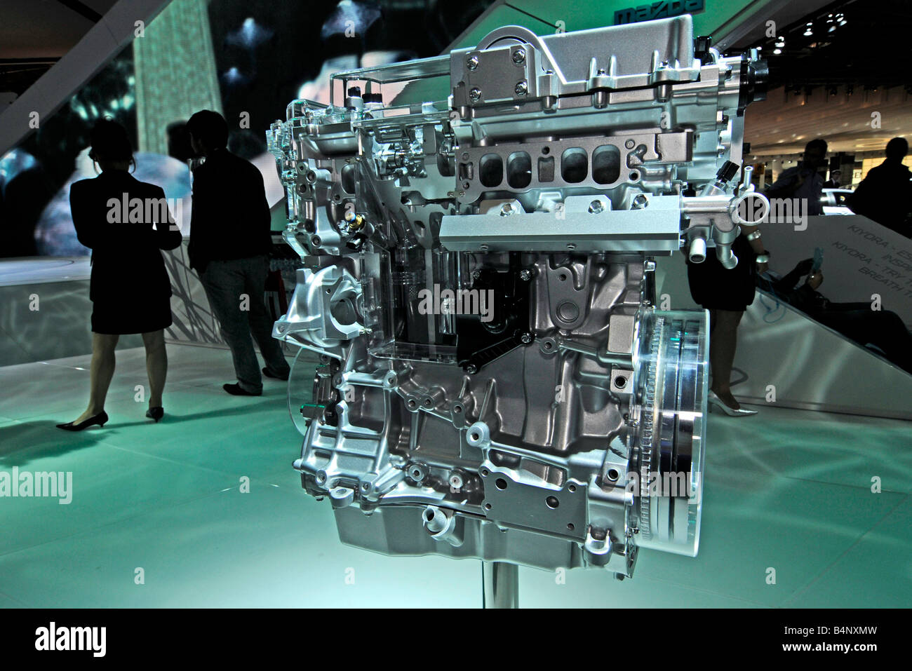A fuel-saving engine displayed during the Mondial de l'Auto, an ...