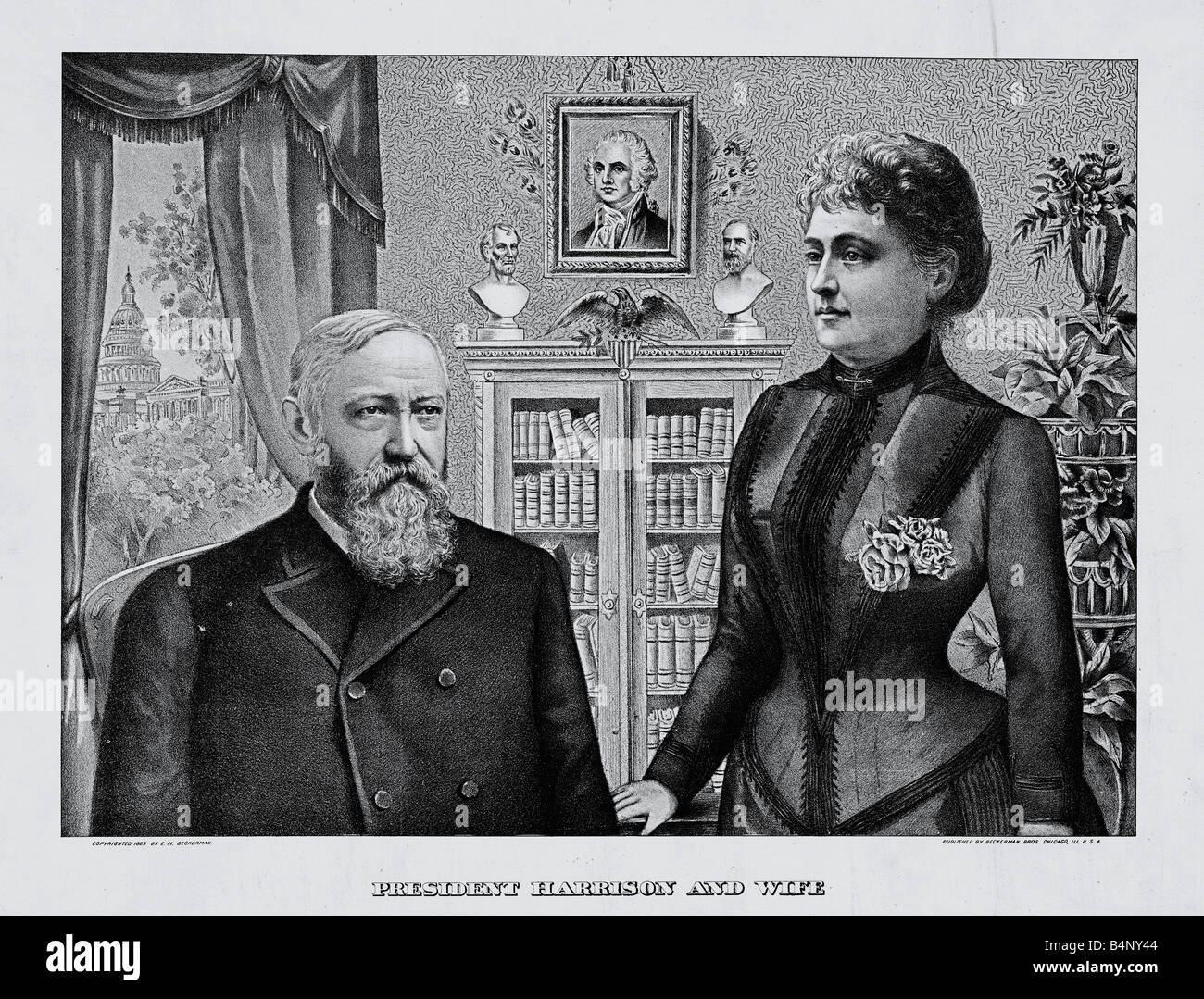 President Harrison and the first Lady at the White House Stock Photo ...