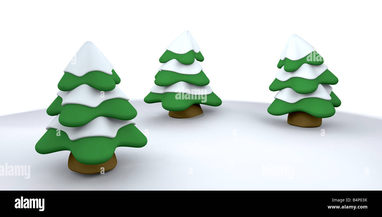 3D render of snowy Christmas trees Stock Photo - Alamy