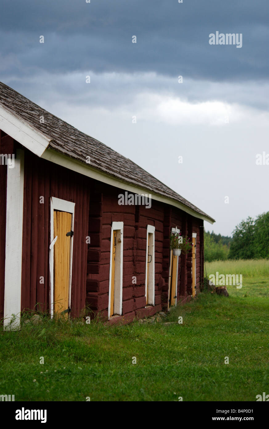 Traditional Scandinavian old wooden building, eastern Finland Stock ...