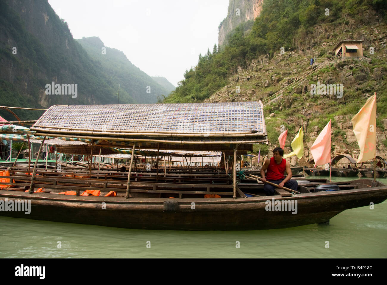 Sampan boats on a tributary of the river Yangtze three gorges China ...
