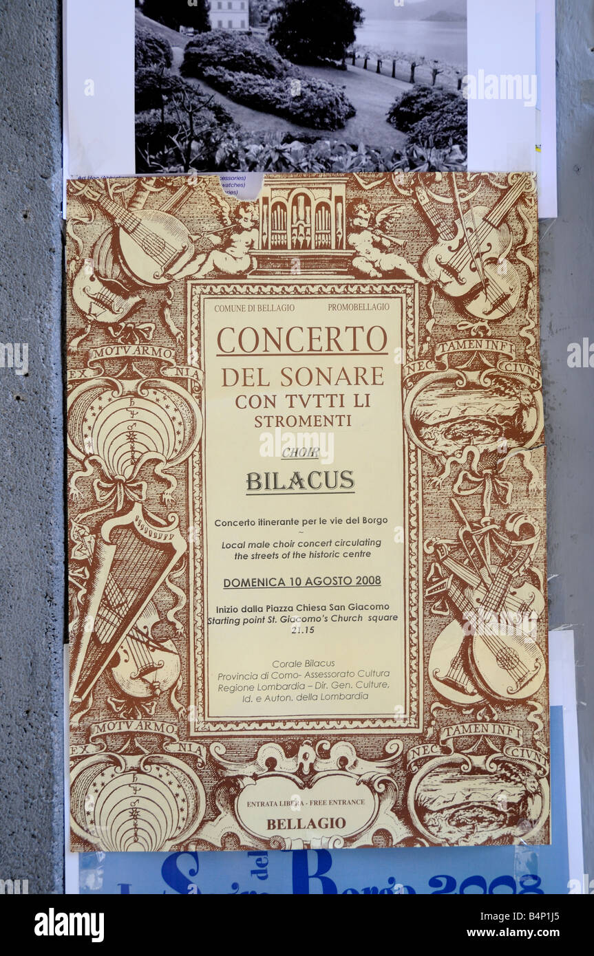 Concert poster in Bellagio in Northern Italy Stock Photo - Alamy