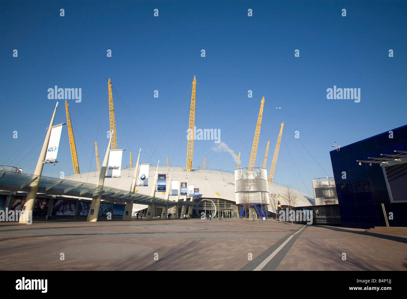 O2 Arena, entrance London Millennium Dome. Morning Blue sky Horizontal ...