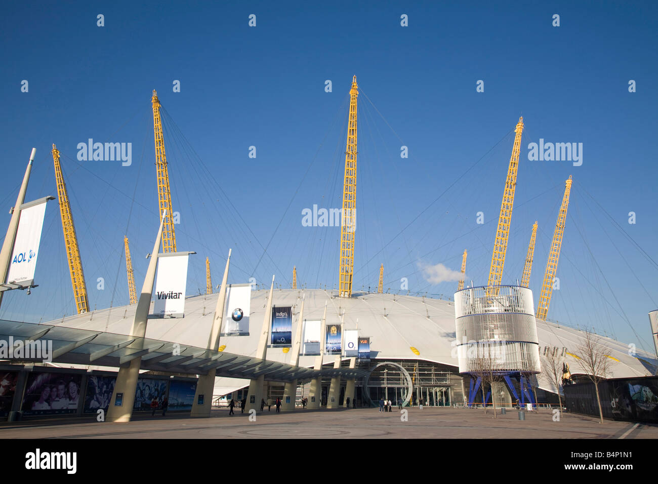 O2 Arena, entrance London Millennium Dome. Morning Blue sky Horizontal ...