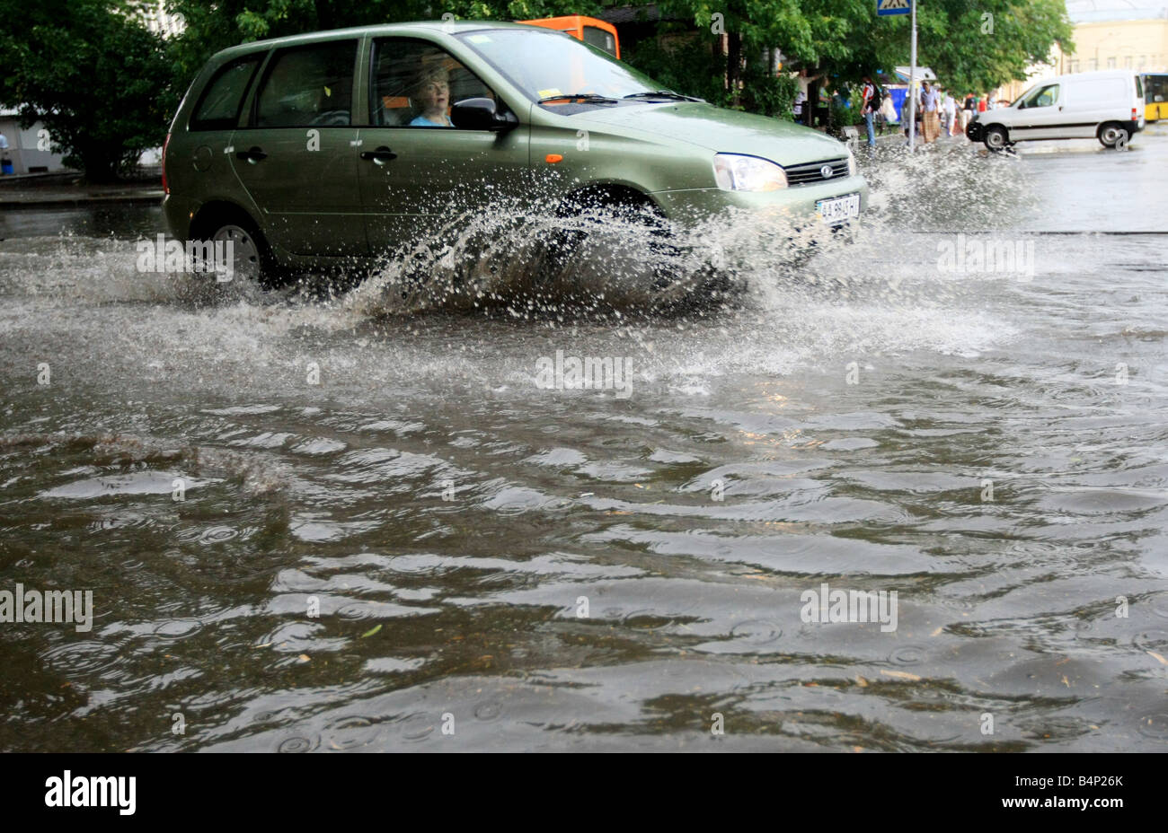 Car on Very Wet Road Stock Photo - Alamy