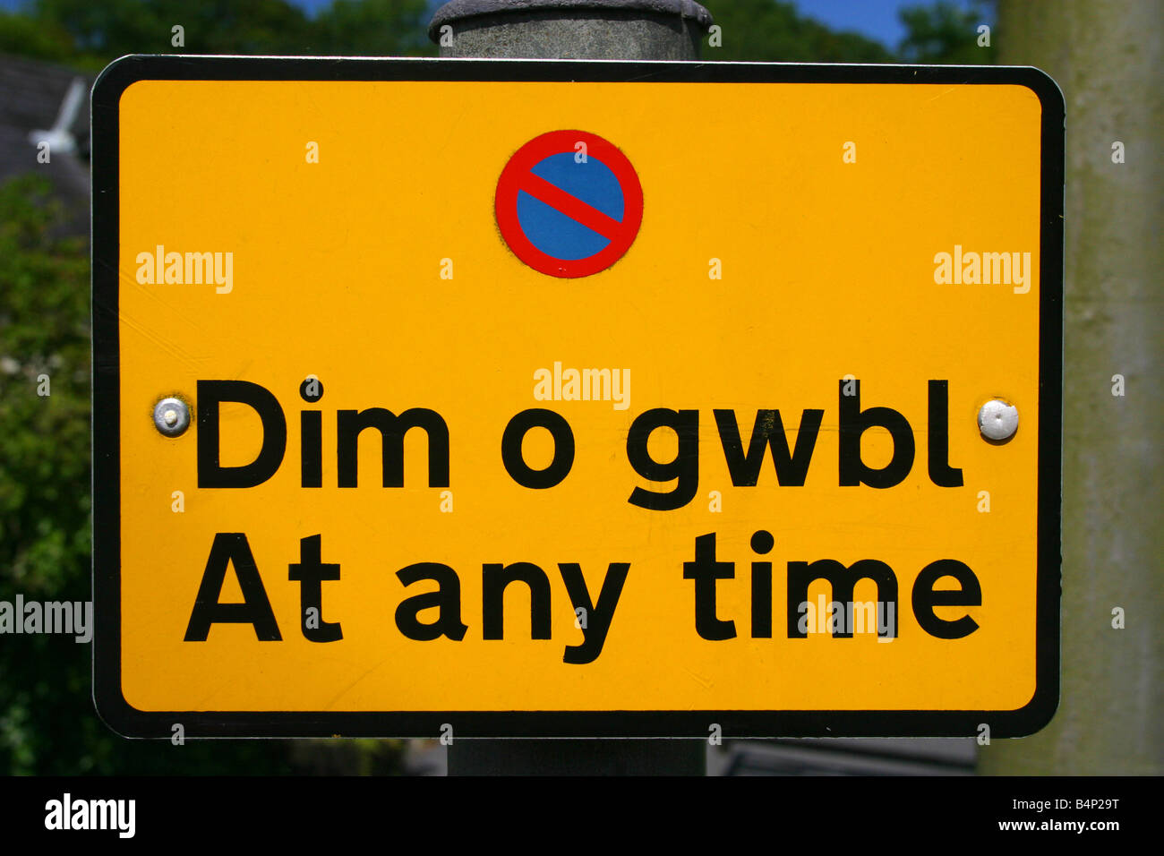 Dim o gwbl NO PARKING at any time welsh road sign.no parking sign in ...