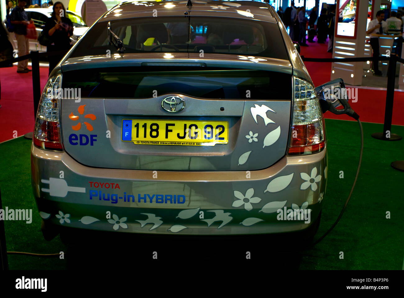 Paris France, Plug ins Toyota Electric Hybrid Car EV on Display at EDF ...
