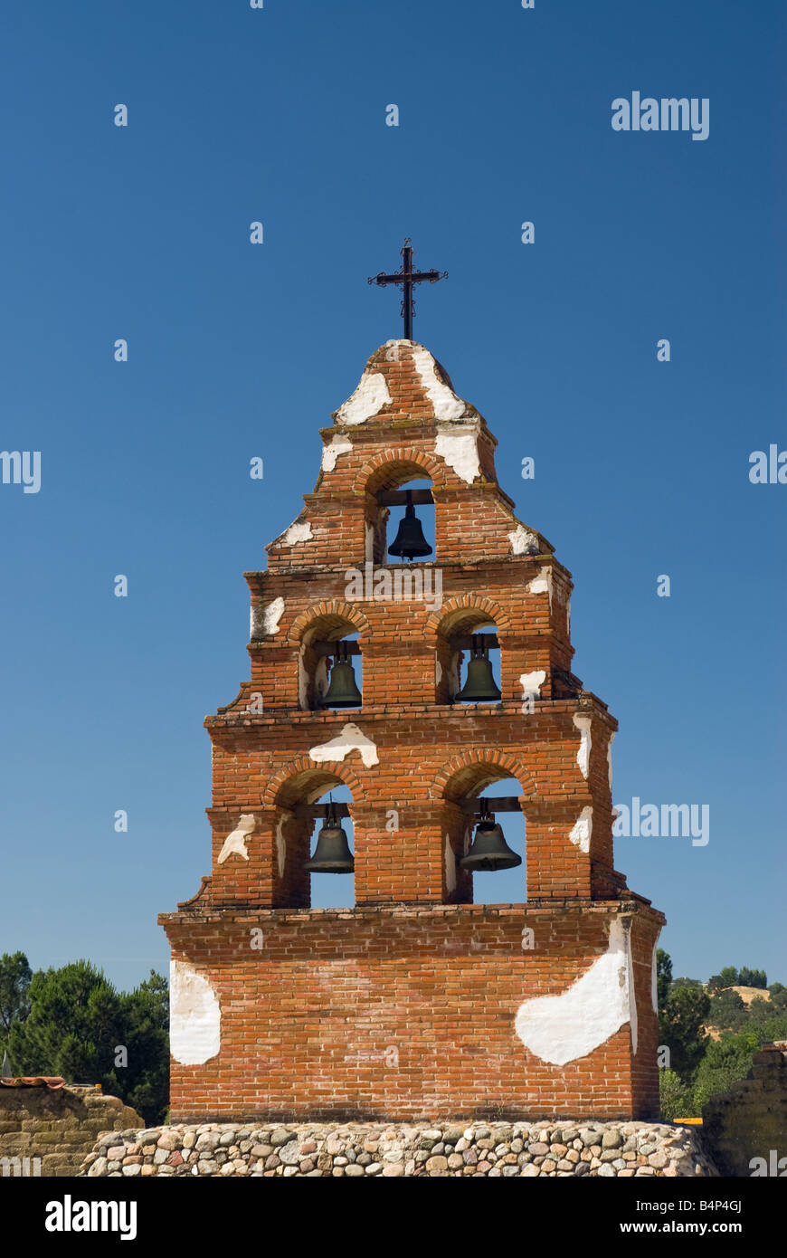 Bell gable at mission grounds Mission San Miguel Arcangel in San Miguel ...