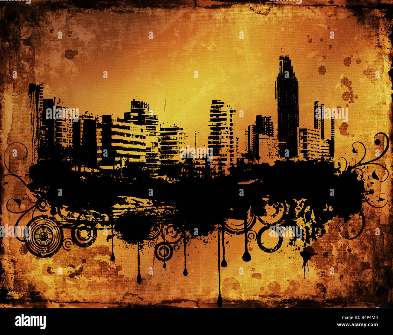 Urban city scene on grunge background Stock Photo - Alamy