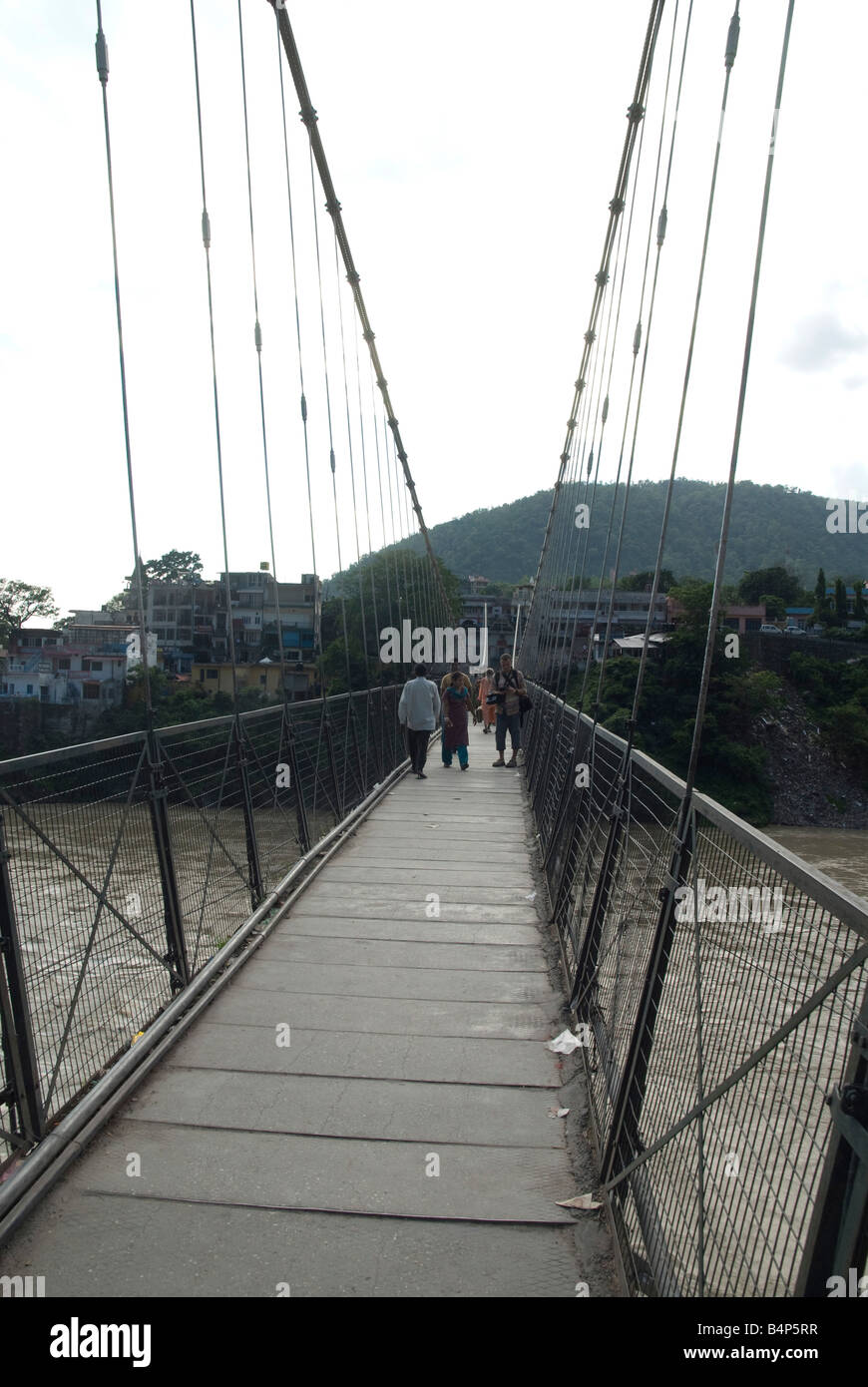 India Uttarakhand Rishikesh Ram Jhula Bridge across the Ganges Stock ...