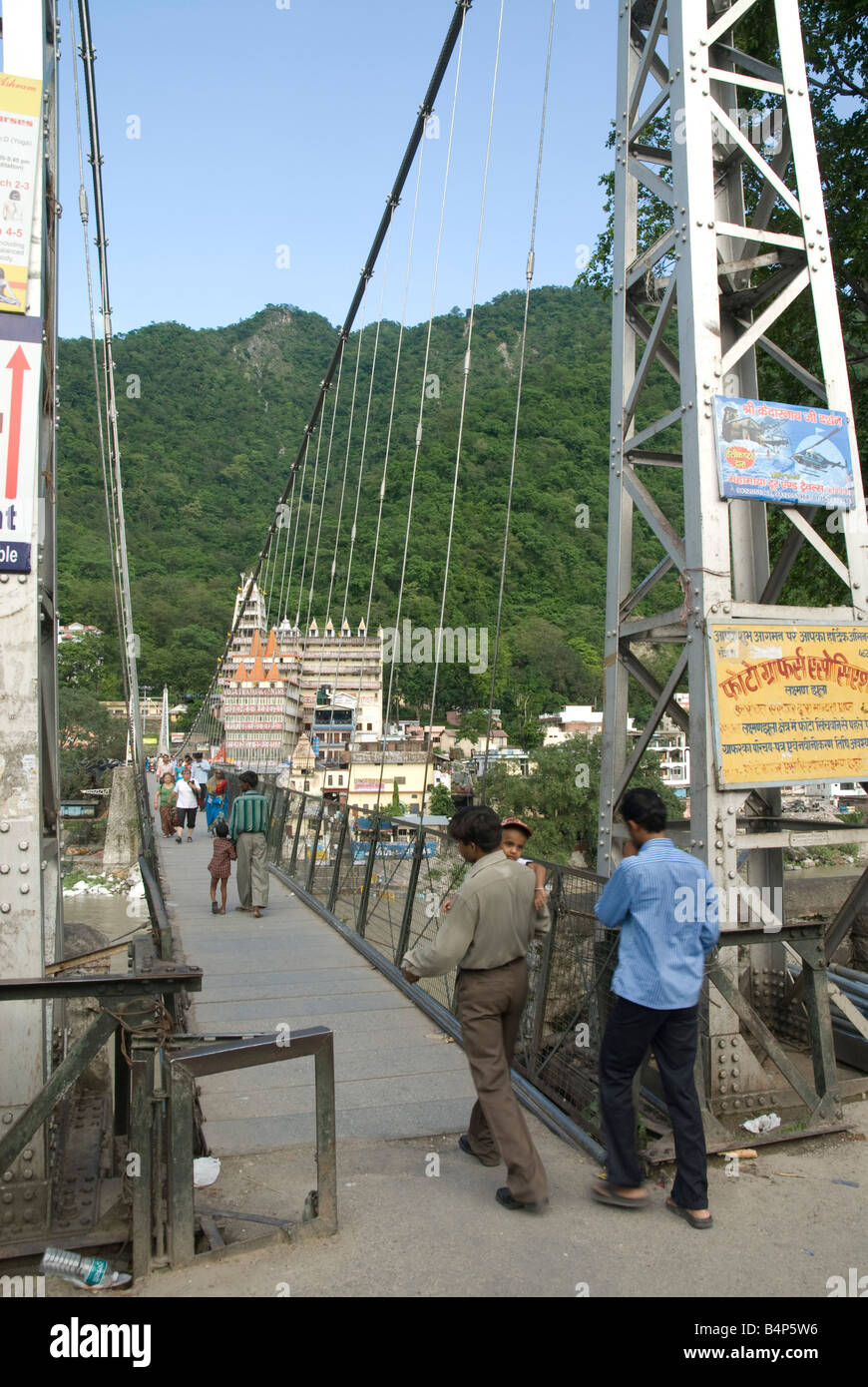 India Uttarakhand Rishikesh Ram Jhula Bridge across the Ganges Stock ...