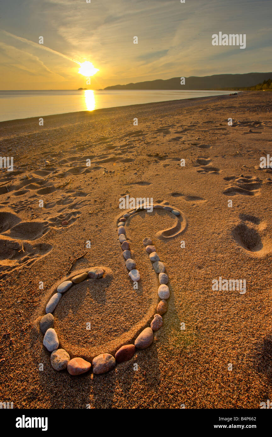 Rock design along the beach in Agawa Bay at sunset, Lake Superior, Lake ...