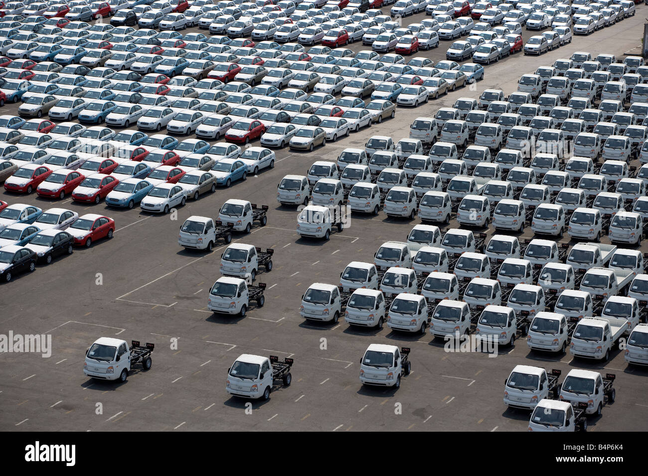 imported cars and trucks off loaded at vehicle Distribution Center ...