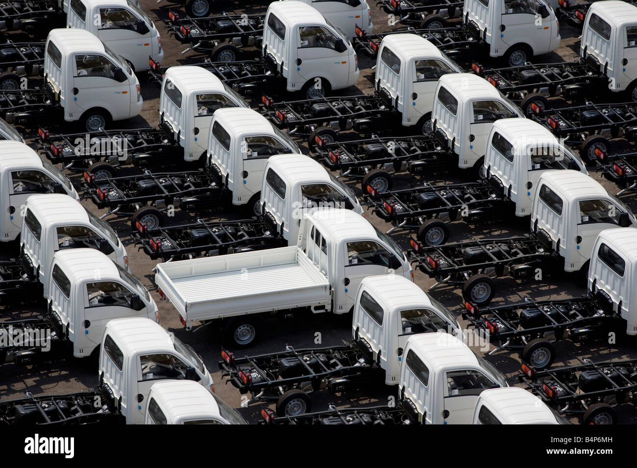 imported cars and trucks off loaded at vehicle Distribution Center ...