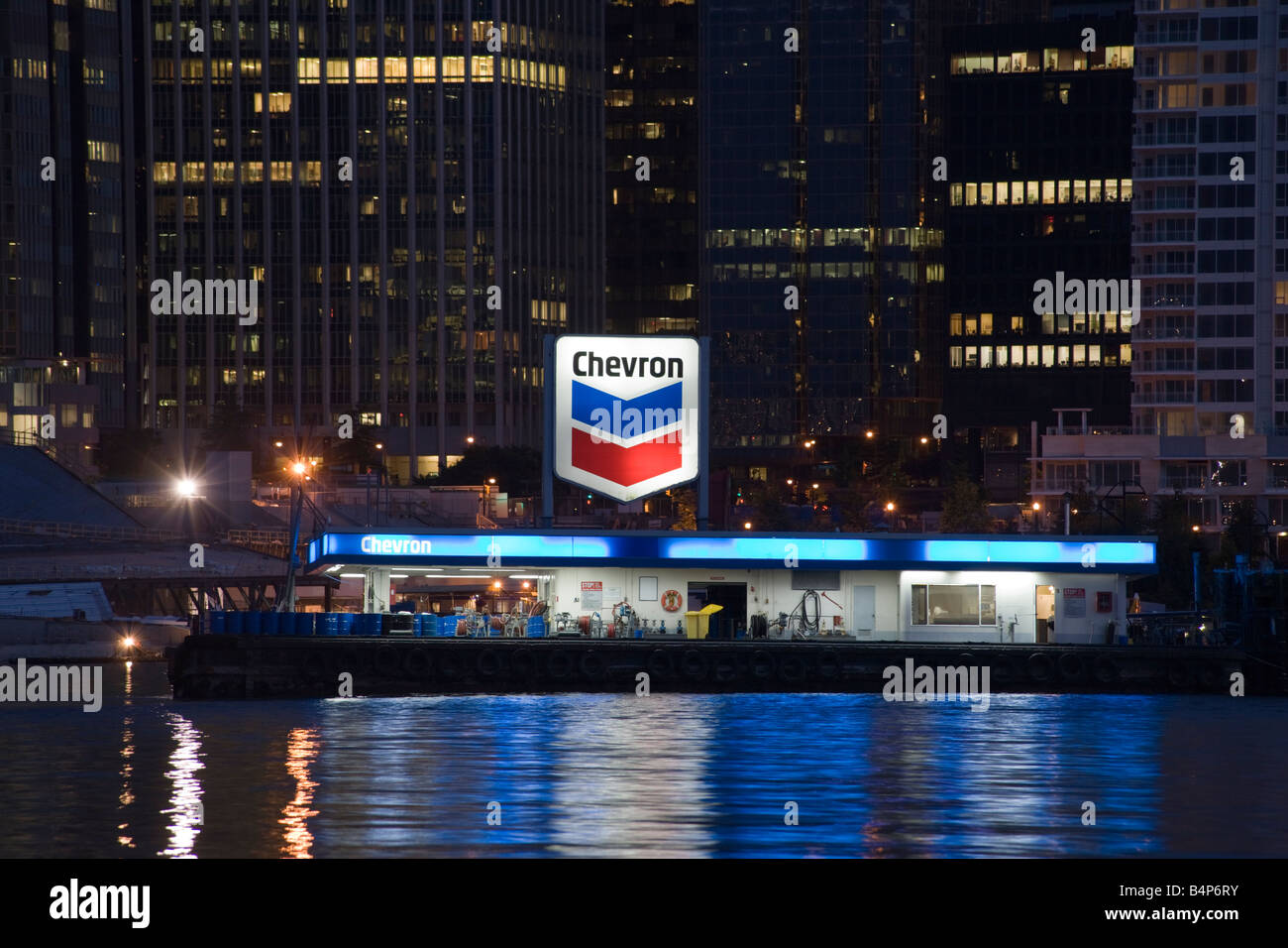 Chevron floating Service Station, Coal Harbor, Vancouver, British ...