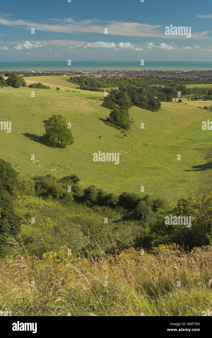 Looking over the South Downs and Worthing Golf Course to Worthing town ...