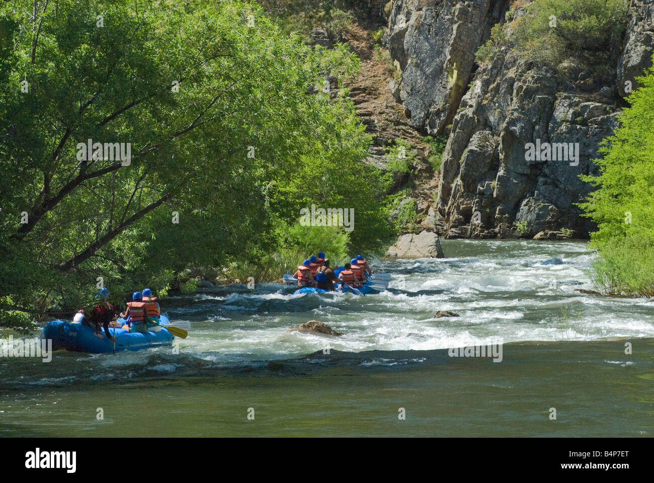 Inflatable rafts shooting the Kern River rapids Sierra Nevada ...