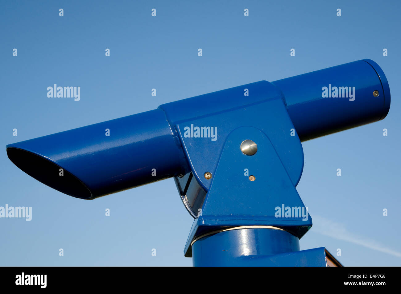New blue monocular telescope for tourists against blue sky Stock Photo ...