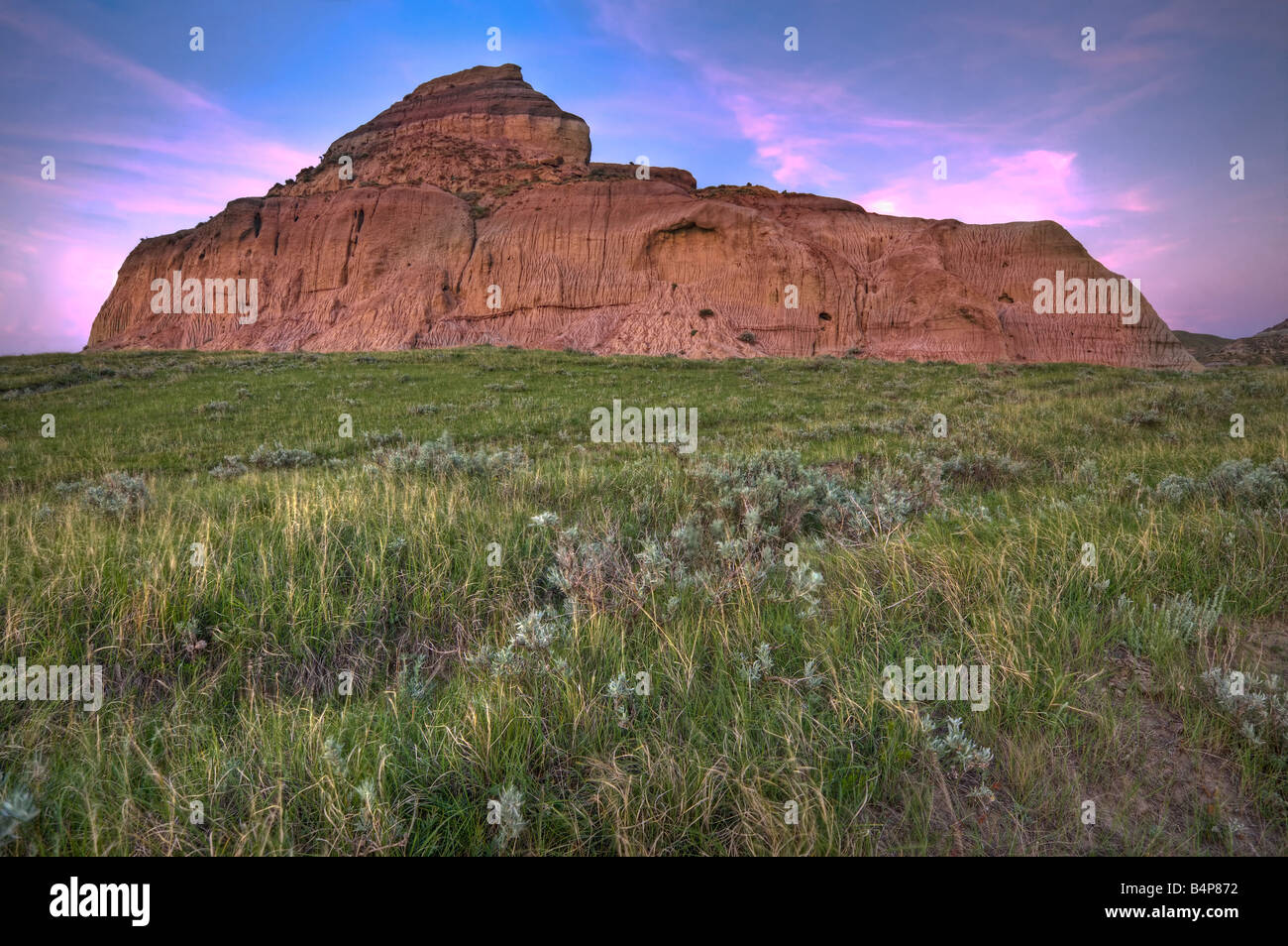Castle Butte at sunset in the Big Muddy Badlands, Southern Saskatchewan ...