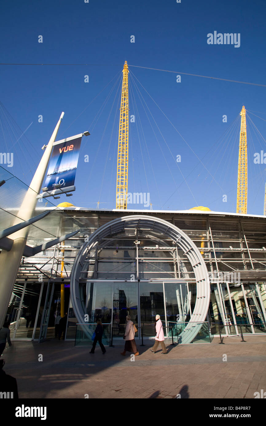 O2 Arena, entrance London Millennium Dome. Morning Blue sky Vertical ...
